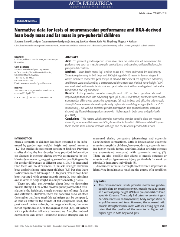 (PDF) Normative data for tests of neuromuscular performance and DXA ...