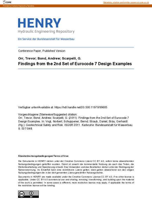 (PDF) Findings from the 2nd Set of Eurocode 7 Design Examples
