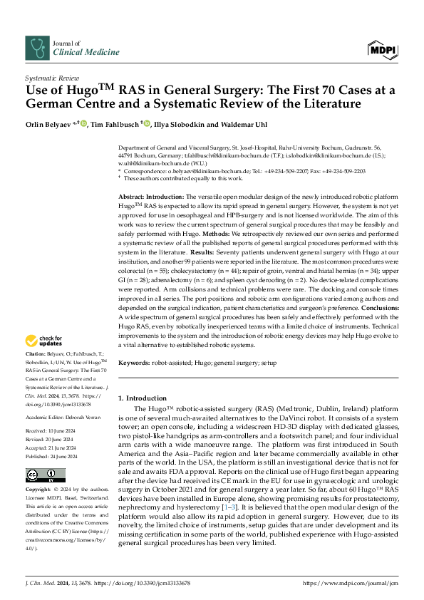 (PDF) Use of HugoTM RAS in General Surgery: The First 70 Cases at a ...