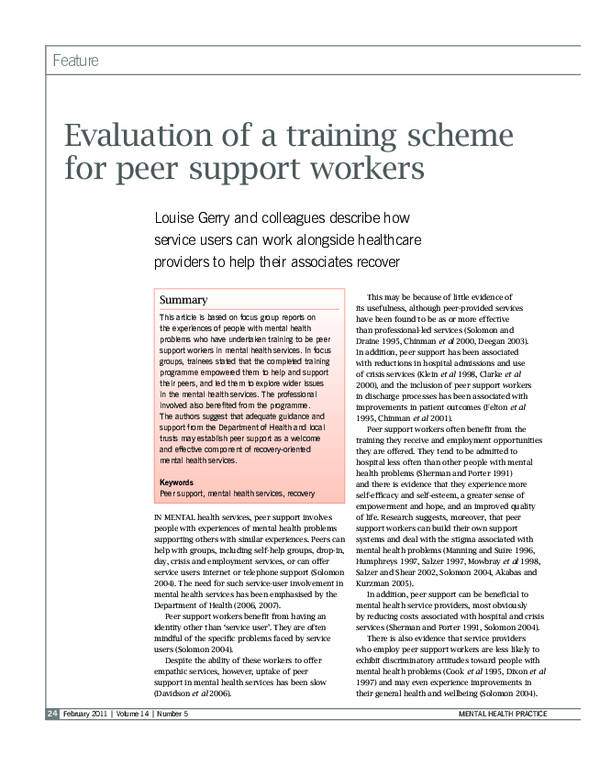 (PDF) Evaluation of a training scheme for peer support workers
