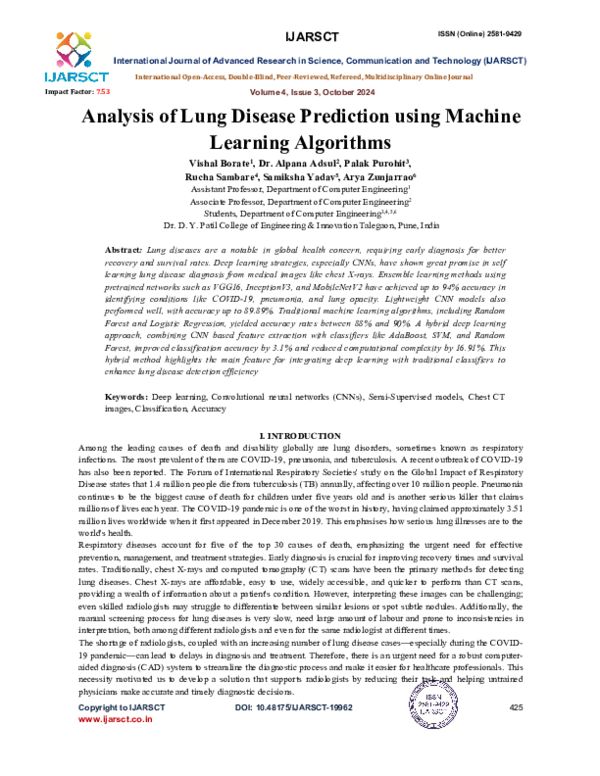 (PDF) Analysis of Lung Disease Prediction using Machine Learning Algorithms