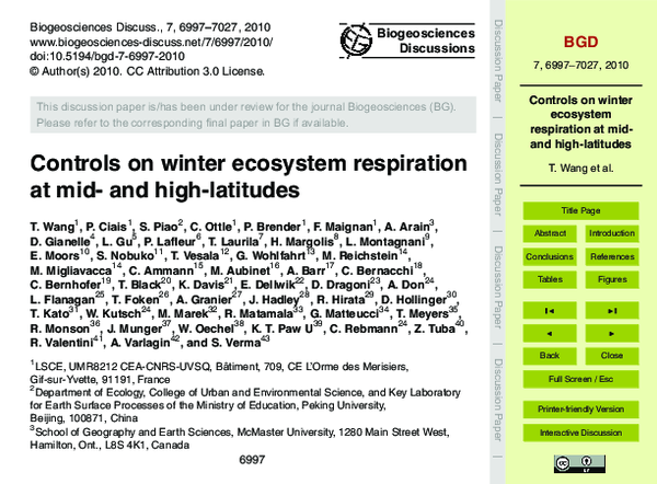 (PDF) Controls on winter ecosystem respiration at mid- and high-latitudes