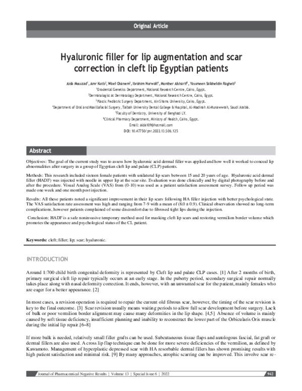 (PDF) Hyaluronic filler for lip augmentation and scar correction in ...