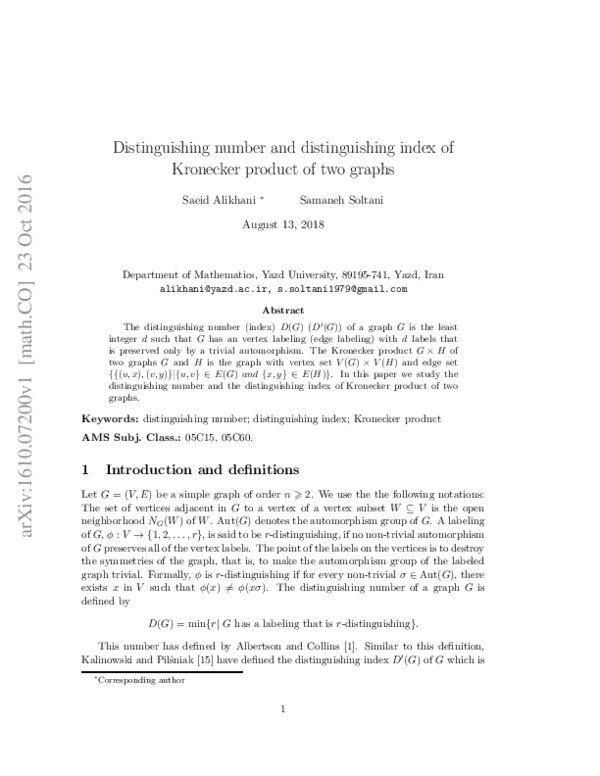 (PDF) Distinguishing number and distinguishing index of strong product of two graphs | Saeid ...
