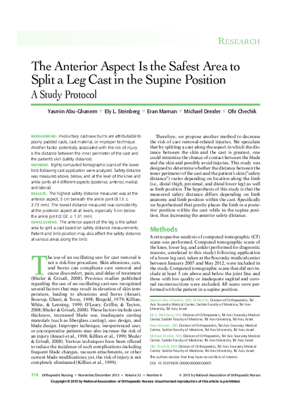 (PDF) The Anterior Aspect Is the Safest Area to Split a Leg Cast in the ...