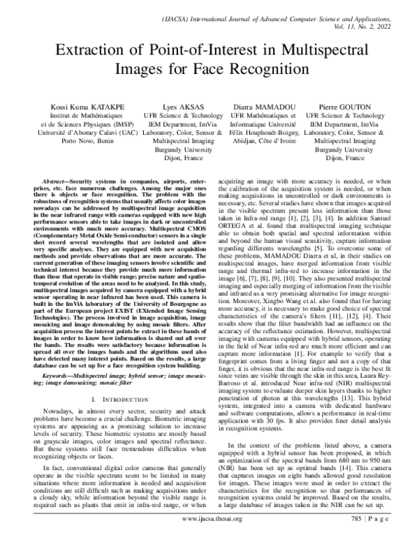 (PDF) Extraction of Point-of-Interest in Multispectral Images for Face Recognition