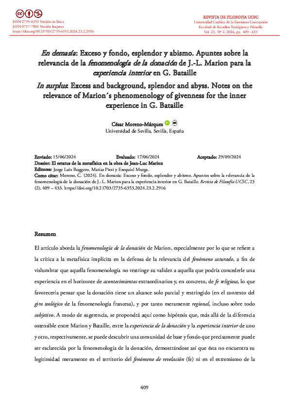 (PDF) En demasía: Exceso y fondo, esplendor y abismo. Apuntes sobre la ...