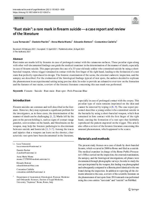 (PDF) “Rust stain”: a rare mark in firearm suicide—a case report and ...