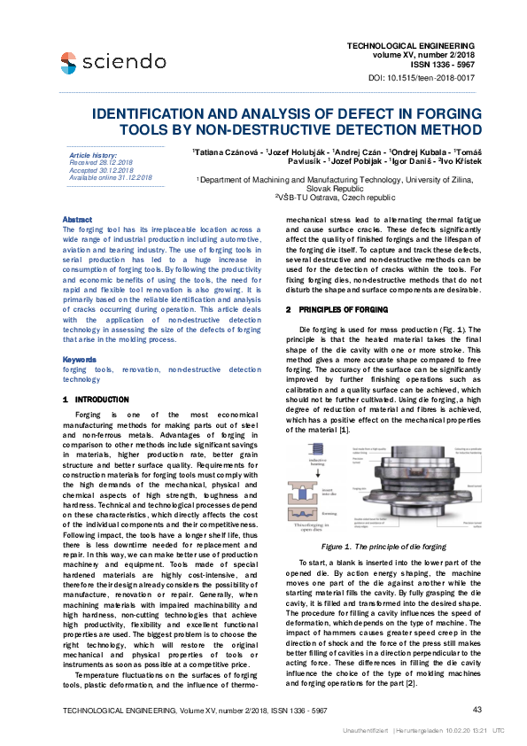 (PDF) Identification and Analysis of Defect in Forging Tools by Non-Destructive Detection Method