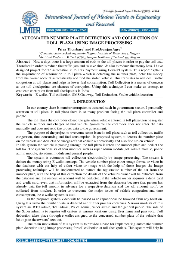 (PDF) Automated Number Plate Detection And Collection On Toll Plaza ...