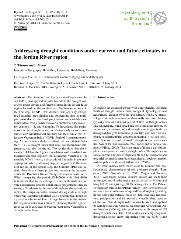 (PDF) Addressing drought conditions under current and future climates ...