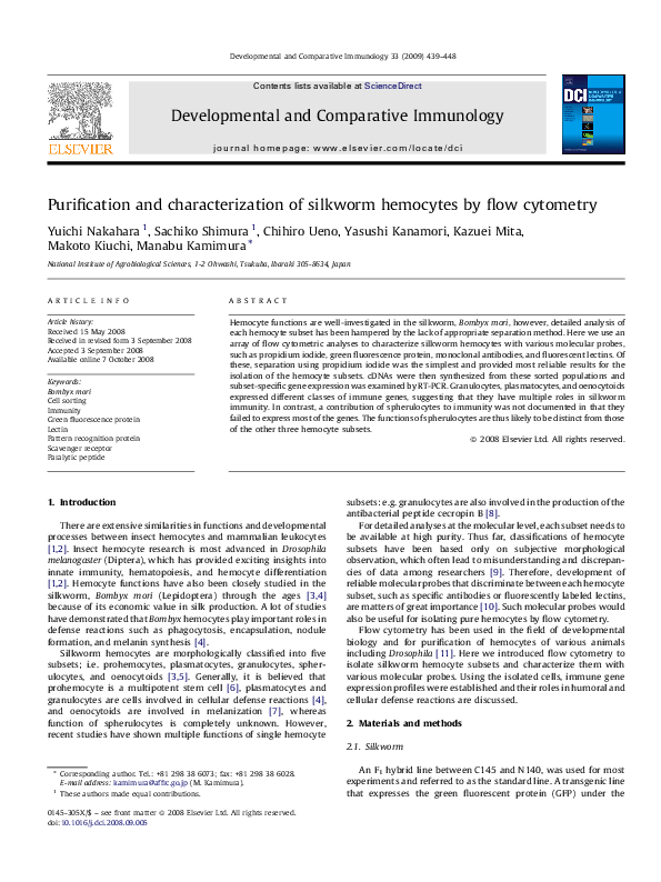 (PDF) Purification and characterization of silkworm hemocytes by flow ...