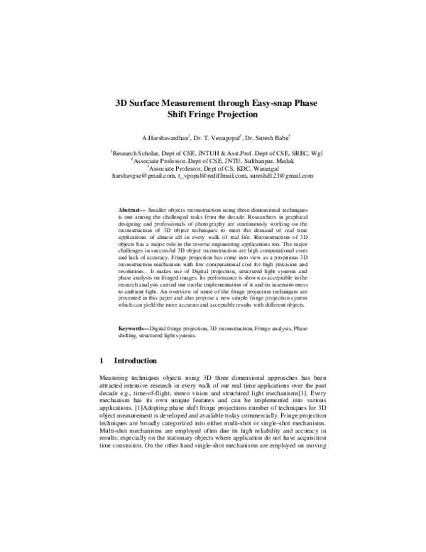 (PDF) 3D Surface Measurement through Easy-snap Phase Shift Fringe Projection