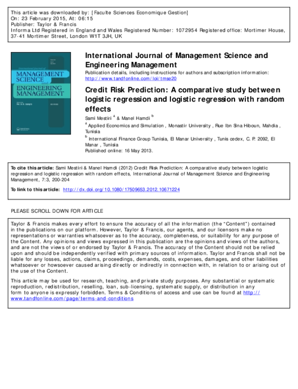 (PDF) Credit Risk Prediction: A comparative study between logistic regression and logistic ...
