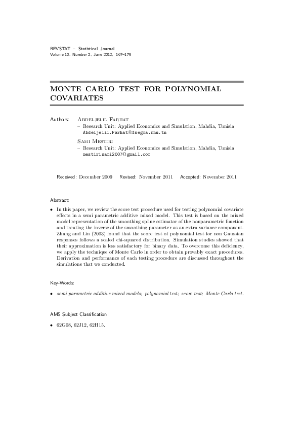 (PDF) MONTE CARLO TEST FOR POLYNOMIAL COVARIATES