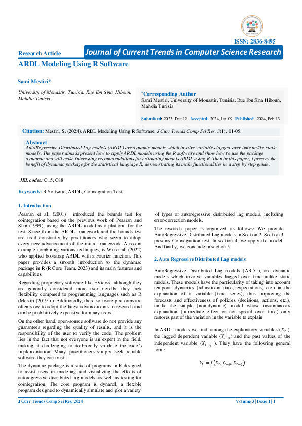 (PDF) ARDL Modeling Using R Software