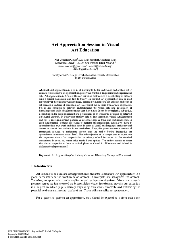 (PDF) Art Appreciation Session in Visual Art Education