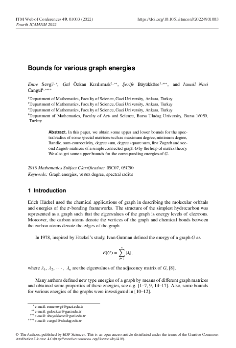 (PDF) Bounds for various graph energies