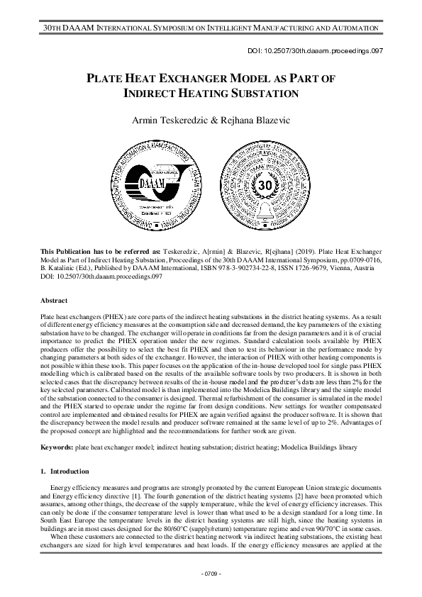 (PDF) Plate Heat Exchanger Model as Part of Indirect Heating Substation