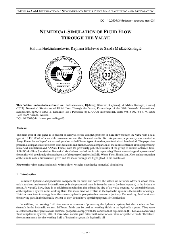 (PDF) Numerical Simulation of Fluid Flow Through the Valve
