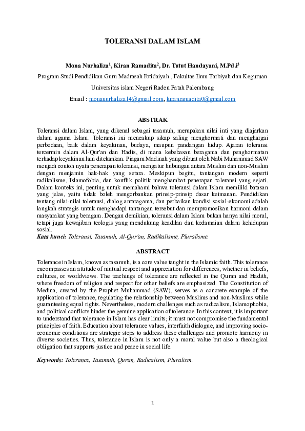 (PDF) TOLERANSI DALAM ISLAM