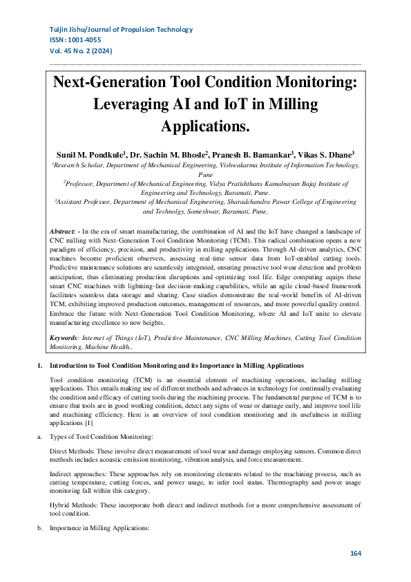 (PDF) Next-Generation Tool Condition Monitoring: Leveraging AI and IoT in Milling Applications