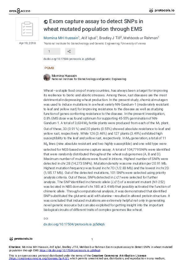 (PDF) Exom capture assay to detect SNPs in wheat mutated population through EMS v1 (protocols.io ...