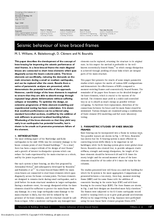 (PDF) Seismic behaviour of knee braced frames