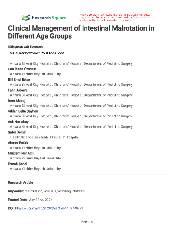 (PDF) Clinical Management of Intestinal Malrotation in Different Age ...