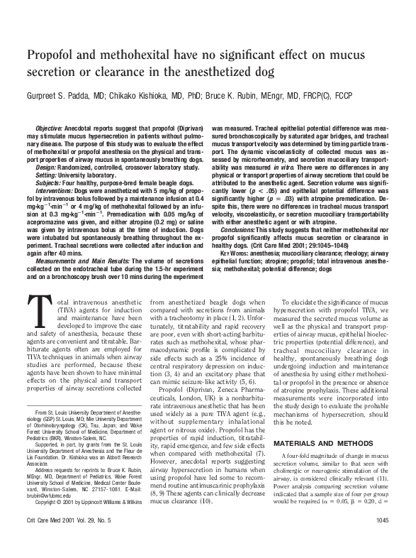 (PDF) Propofol and methohexital have no significant effect on mucus ...