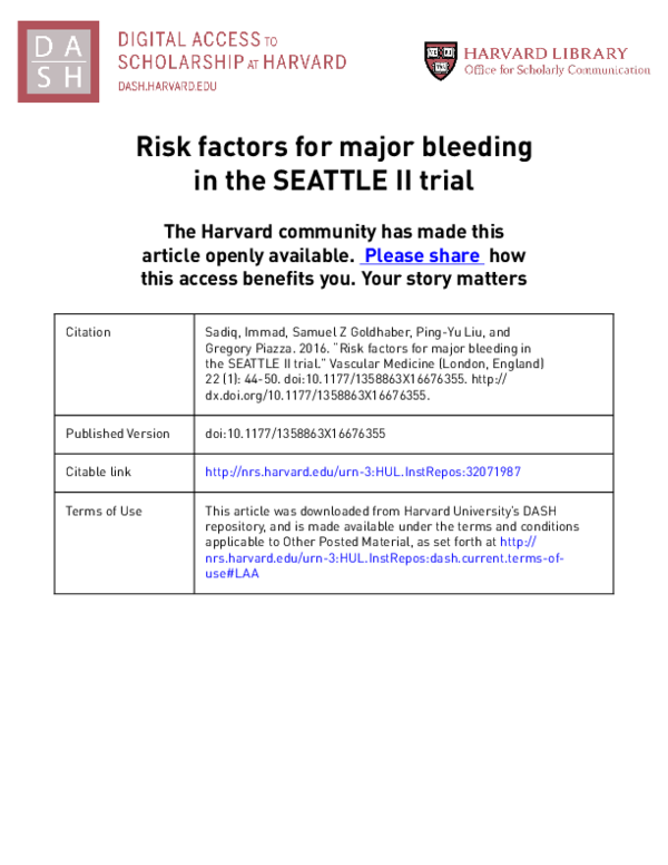 (PDF) Risk factors for major bleeding in the SEATTLE II trial