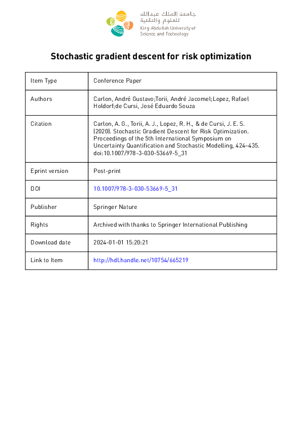 (PDF) Stochastic Gradient Descent for Risk Optimization