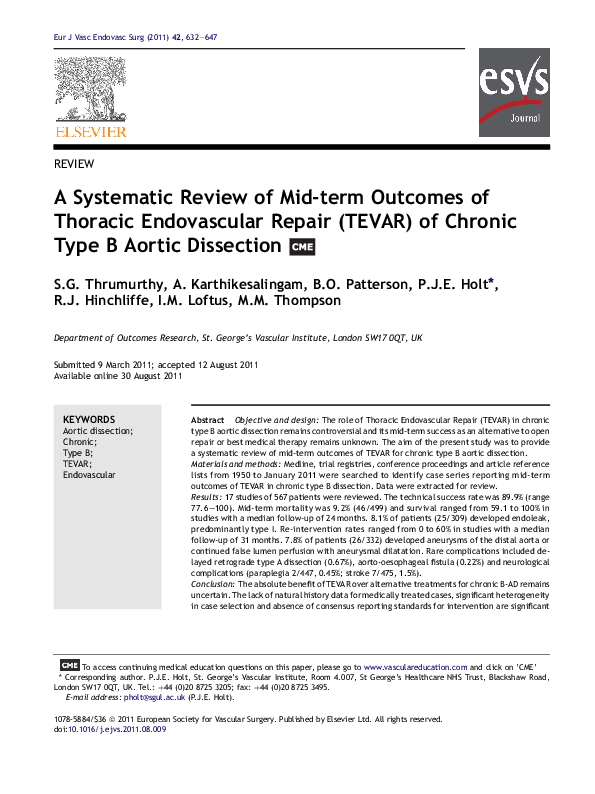 (PDF) A Systematic Review of Mid-term Outcomes of Thoracic Endovascular ...