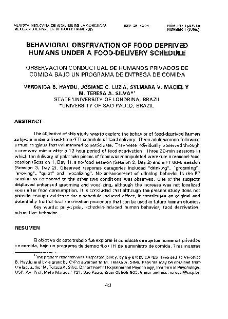 (PDF) Behavioral observation of food-deprived human under a food ...
