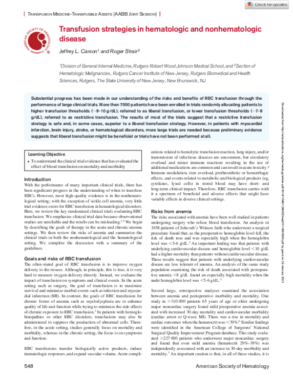 (PDF) Transfusion strategies in hematologic and nonhematologic disease