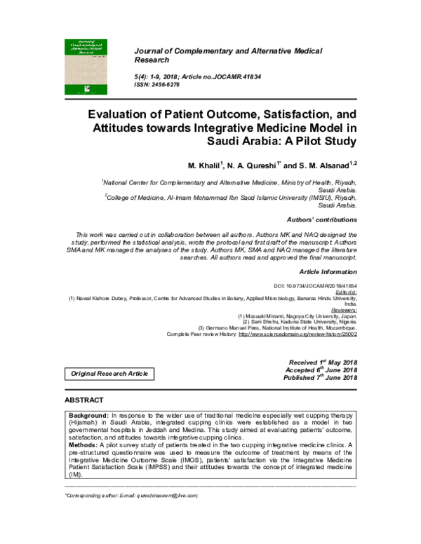 (PDF) Evaluation of Patient Outcome, Satisfaction, and Attitudes ...