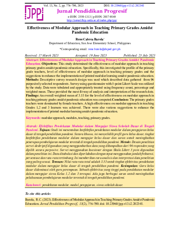 (PDF) Effectiveness of Modular Approach in Teaching Primary Grades ...