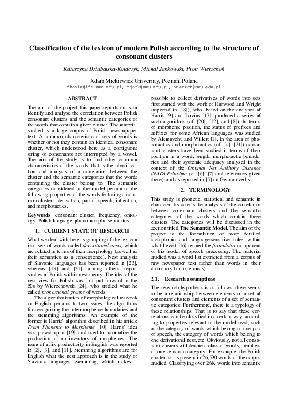 (PDF) Classification of the lexicon of modern Polish according to the ...
