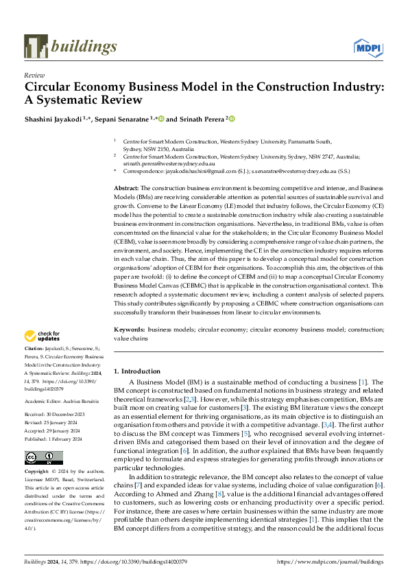 (PDF) Circular Economy Business Model in the Construction Industry: A ...