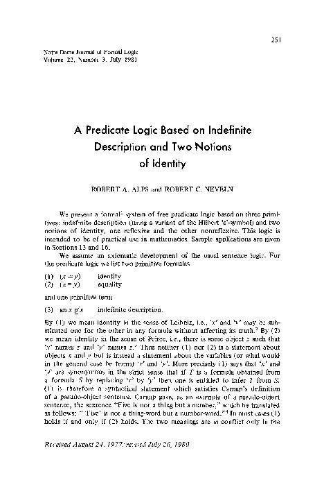 (PDF) A predicate logic based on indefinite description and two notions ...