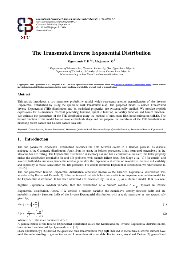 (PDF) The Transmuted Inverse Exponential Distribution