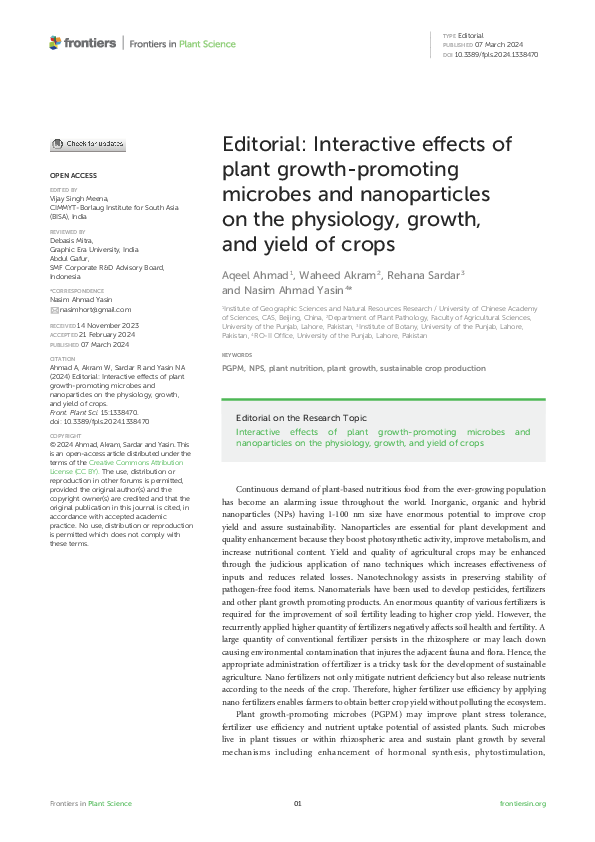 (PDF) Editorial: Interactive effects of plant growth-promoting microbes and nanoparticles on the ...