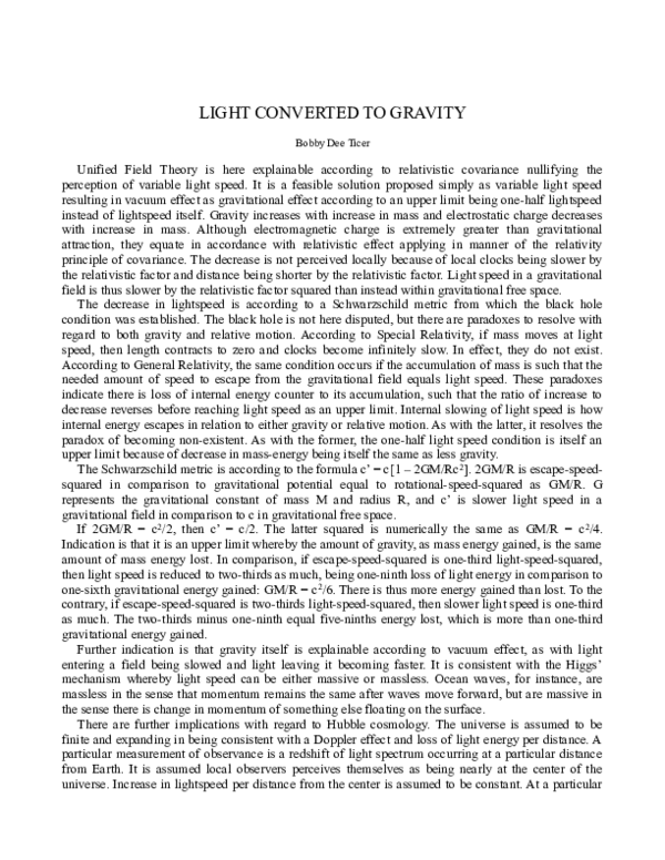 (PDF) LIGHT CONVERTED TO GRAVITY