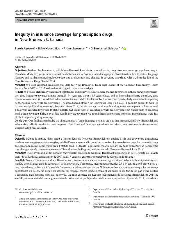 (PDF) Inequity in insurance coverage for prescription drugs in New ...