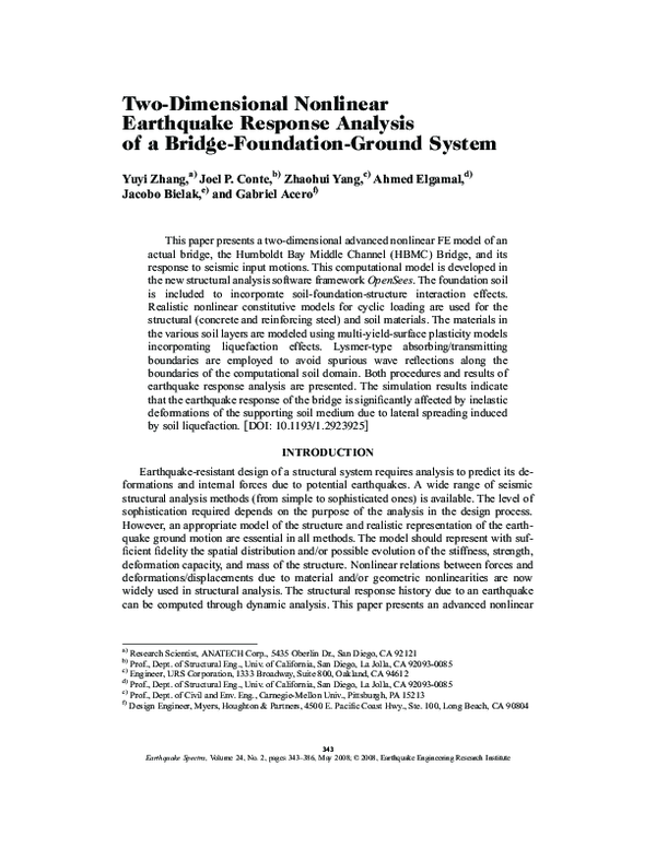 (PDF) Two-Dimensional Nonlinear Earthquake Response Analysis of a Bridge-Foundation-Ground System
