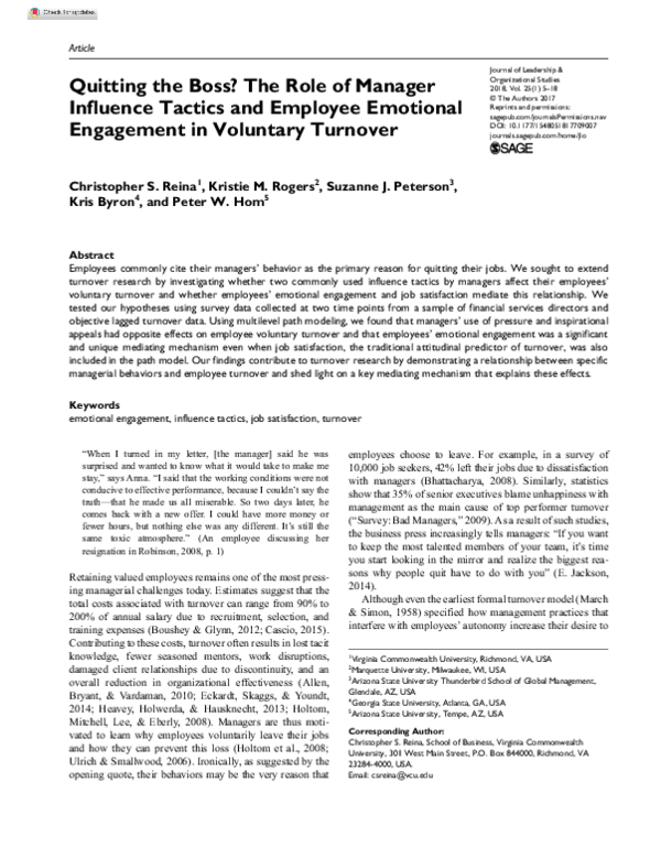 (PDF) Quitting the Boss? The Role of Manager Influence Tactics and ...