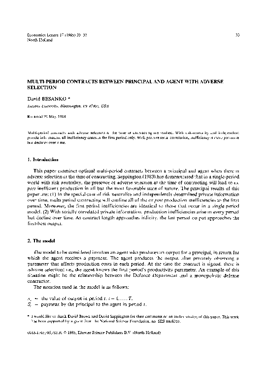 (PDF) Multi-period contracts between principal and agent with adverse ...