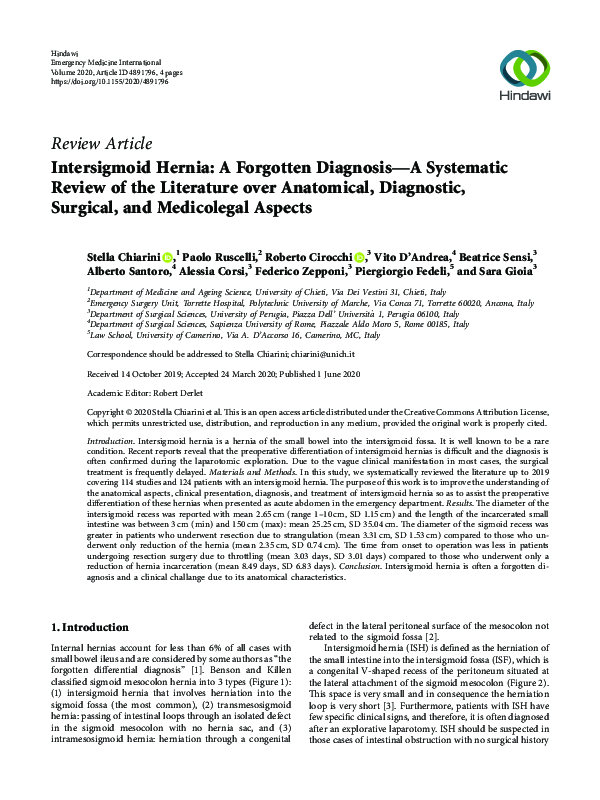 (PDF) Intersigmoid Hernia: A Forgotten Diagnosis—A Systematic Review of ...
