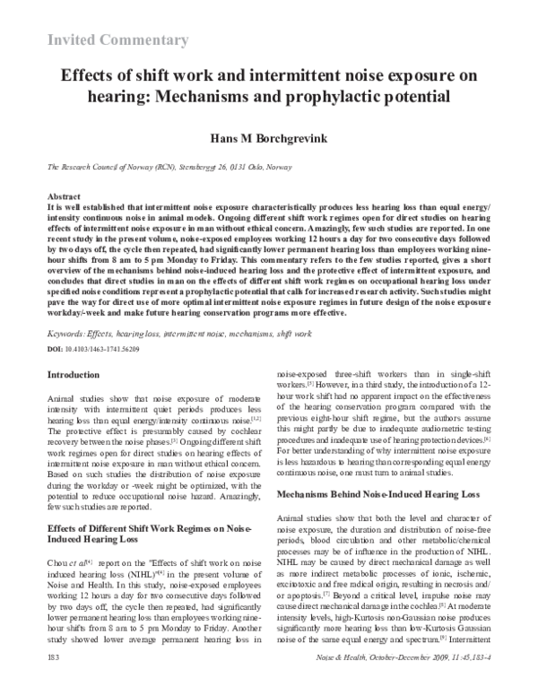(PDF) Effects of shift work and intermittent noise exposure on hearing ...