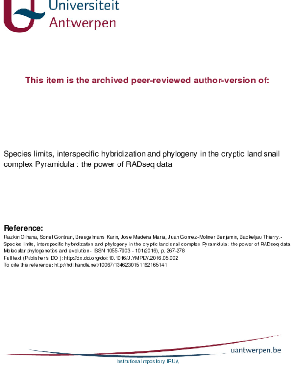 (PDF) Species limits, interspecific hybridization and phylogeny in the ...